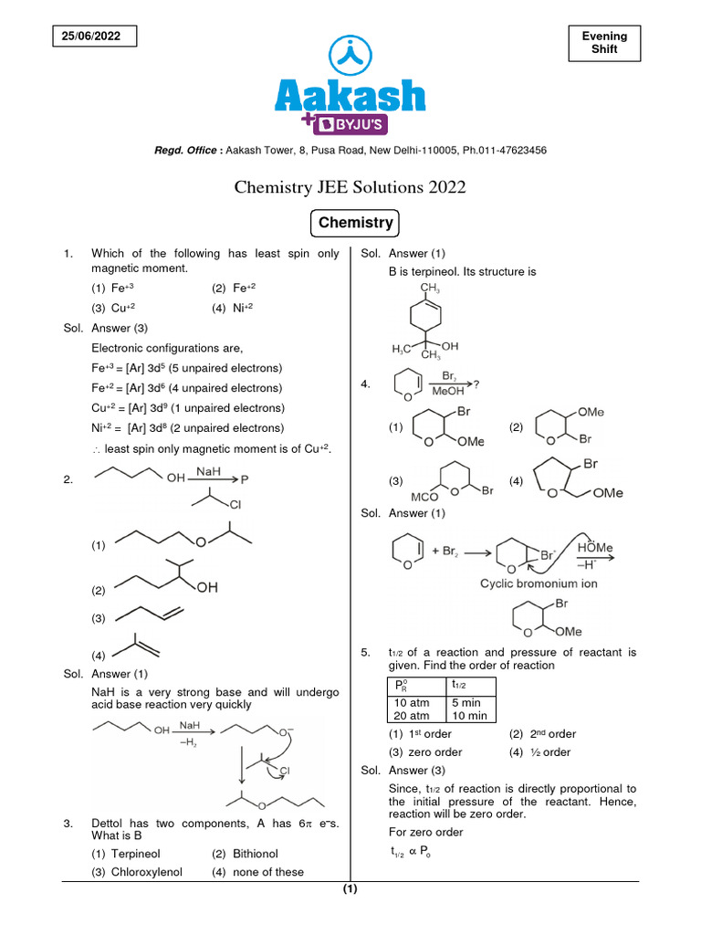 June 25 JEE Main Shift 2 Answer Key | PDF | Solubility | Acid