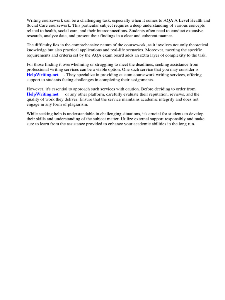 Aqa A Level Health and Social Care Coursework | PDF | Social Work ...