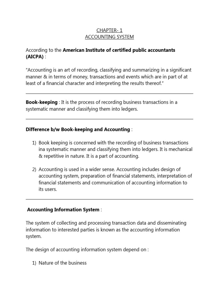 Accounting System Short Notes Du Bcom Hons Chapter 1 | PDF | Income ...
