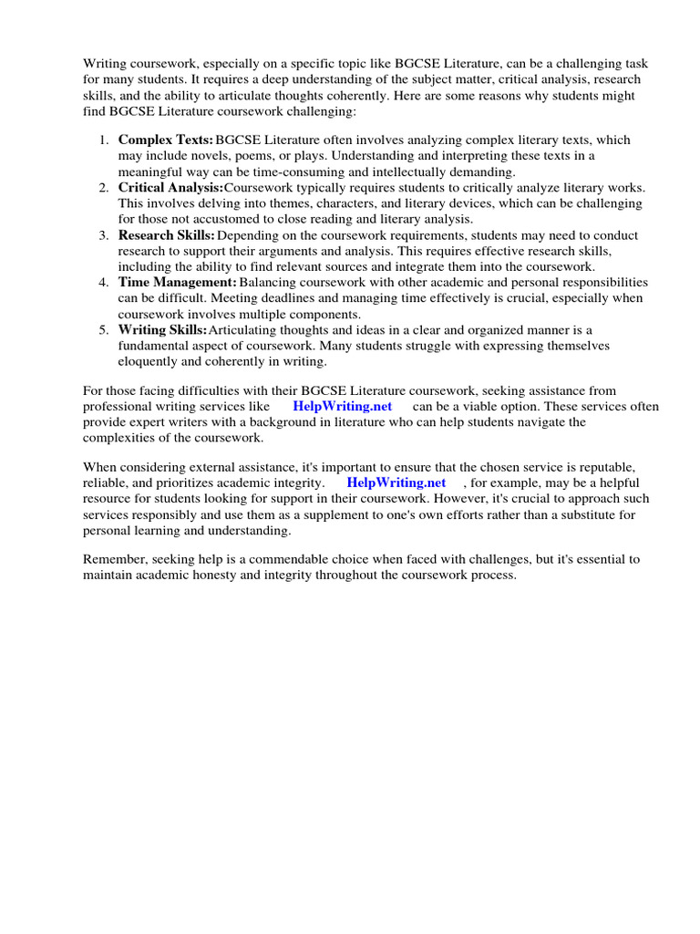 Bgcse Literature Coursework | PDF | Gce Advanced Level (United Kingdom ...
