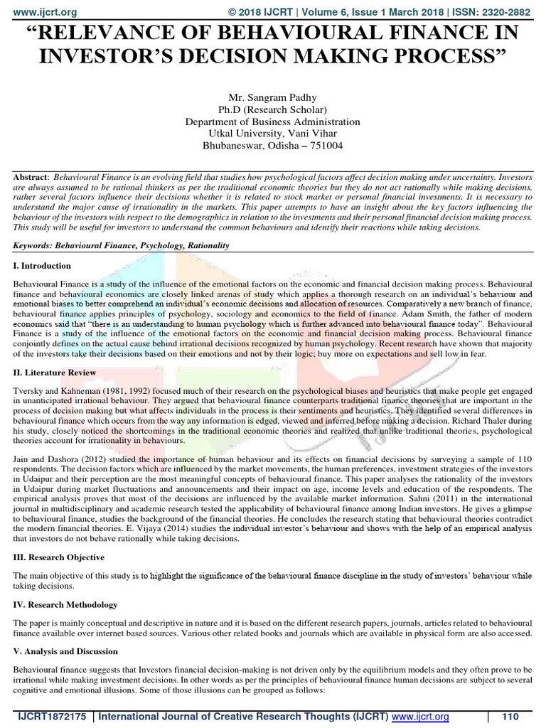 Relevance of Behavioural Finance in Inv | PDF | Behavioral Economics ...