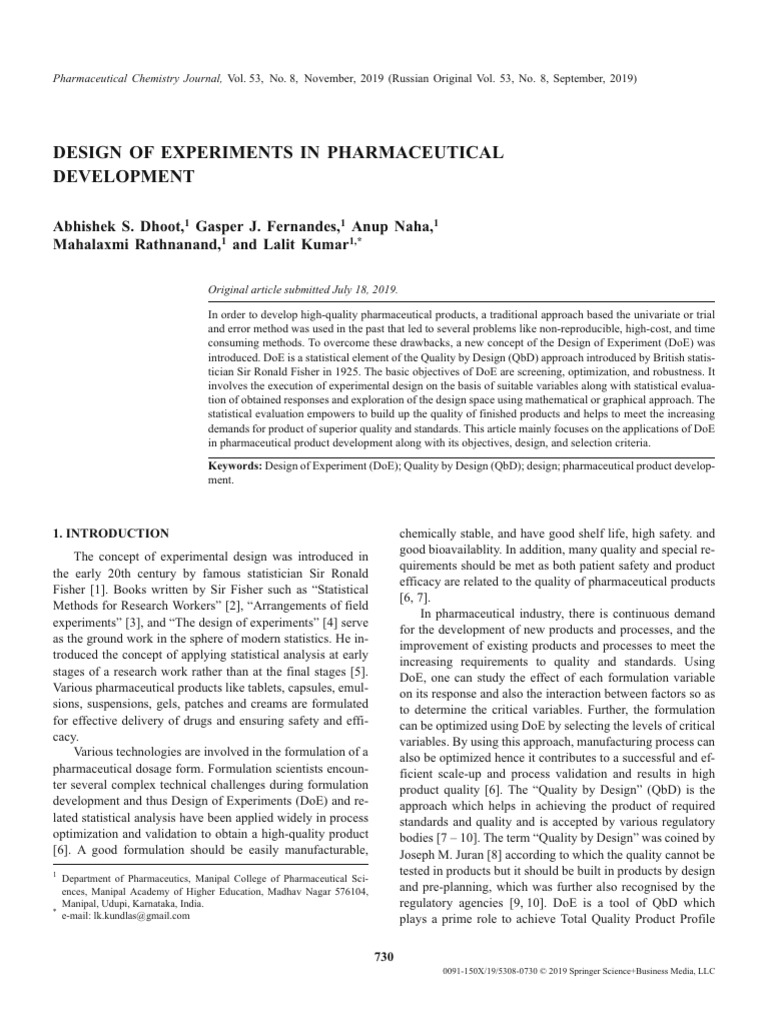 Dhoot 2019 Introduction Overview | PDF | Pharmaceutical Formulation | Design Of Experiments