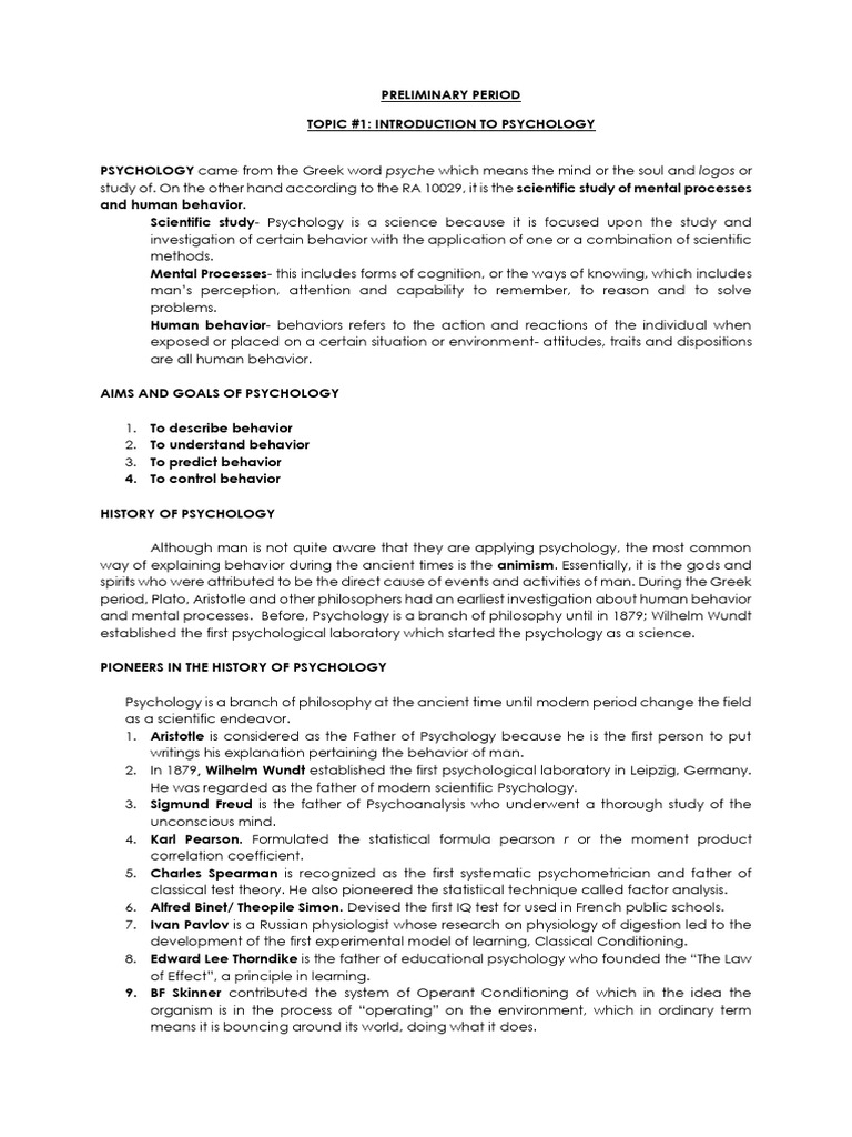 Introduction To Psychology Prelims 2 | PDF | Nervous System | Psychology