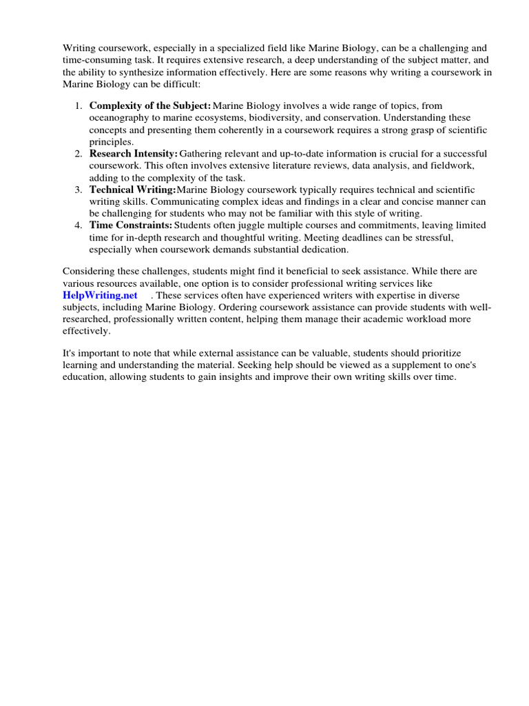 Coursework For Marine Biology | PDF | Marine Biology | Science
