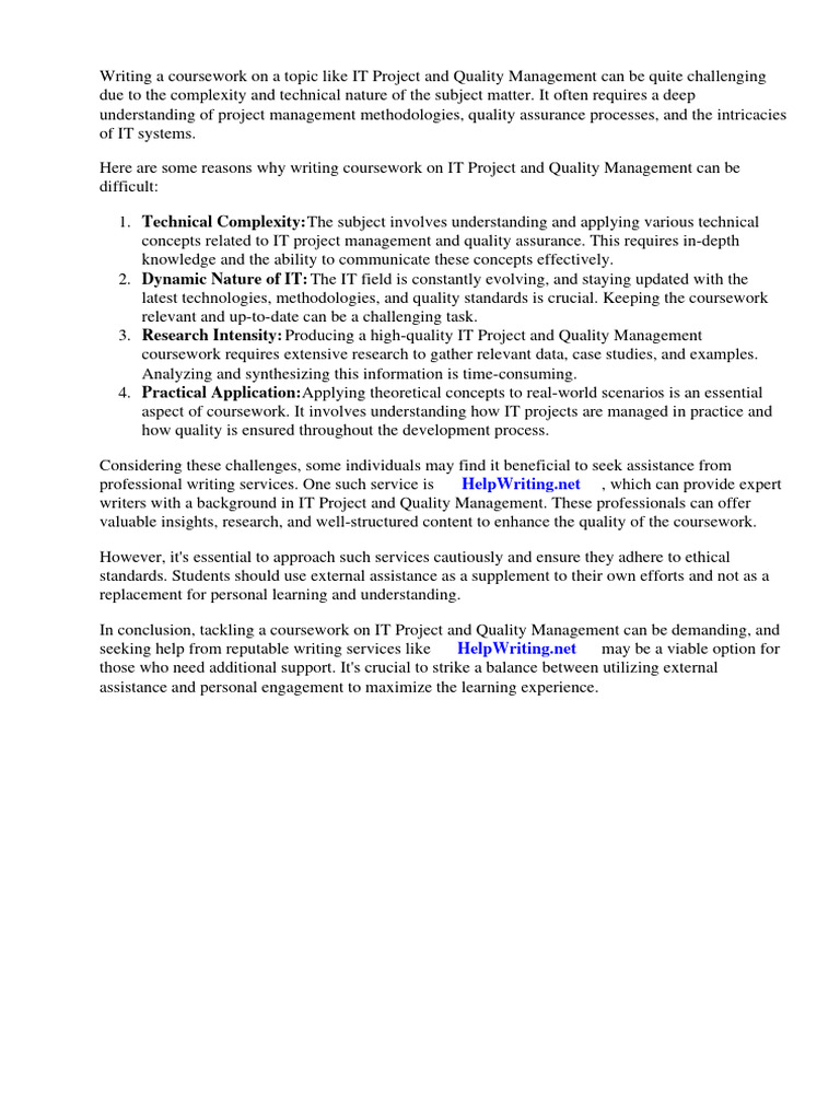 Coursework It Project and Quality Management | PDF | Project Management ...
