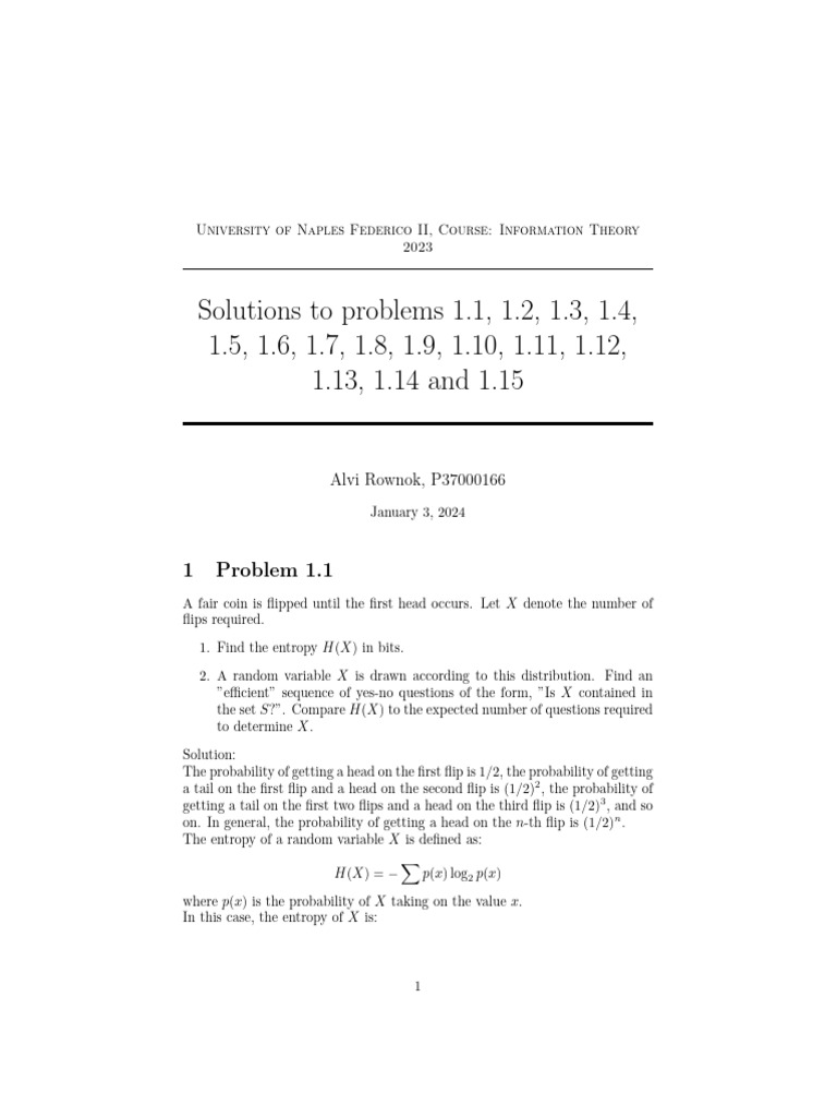 Mathematical Problems and Solutions On Information Theory | PDF | Applied Mathematics ...