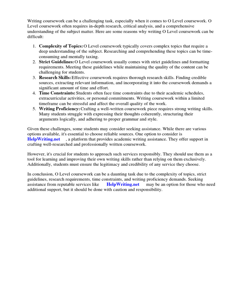 O Level Coursework | PDF