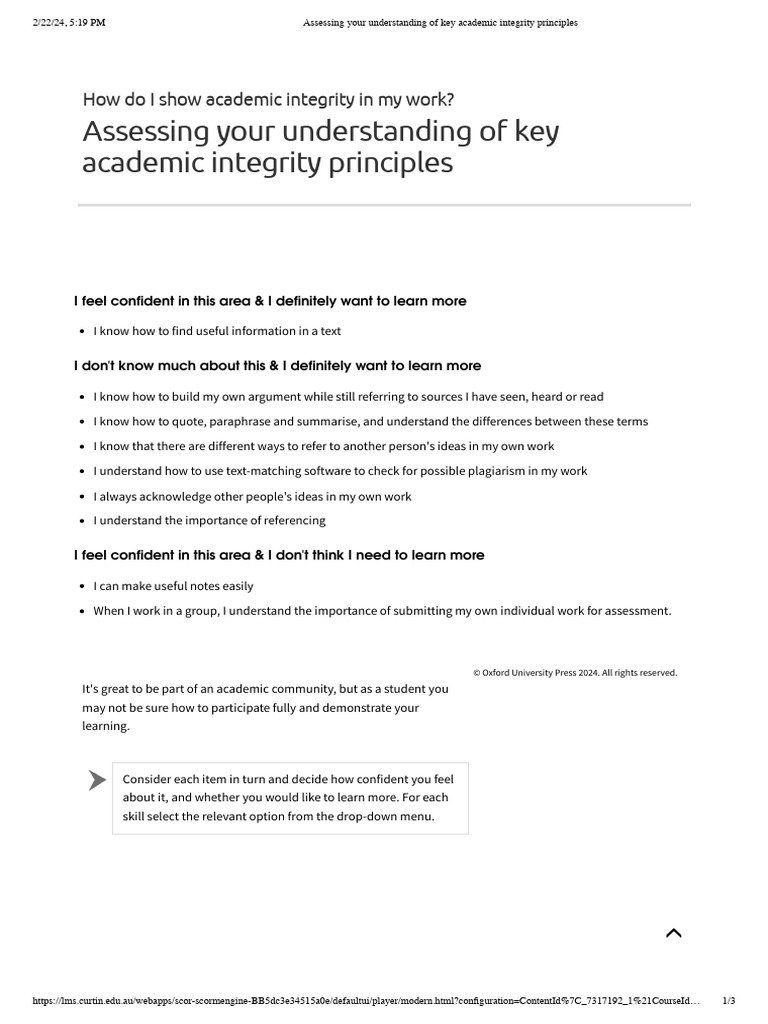 Academic Integrity Skills Assessment | PDF | Academic Integrity | Plagiarism