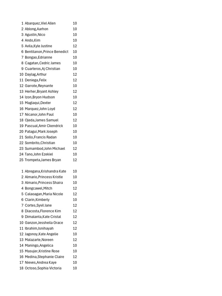 Student Grades List by Name | PDF