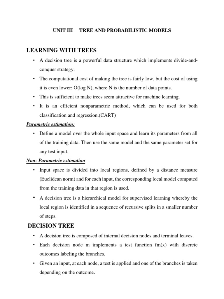 Unit - III - TREE AND PROBABILISTIC MODELS | PDF
