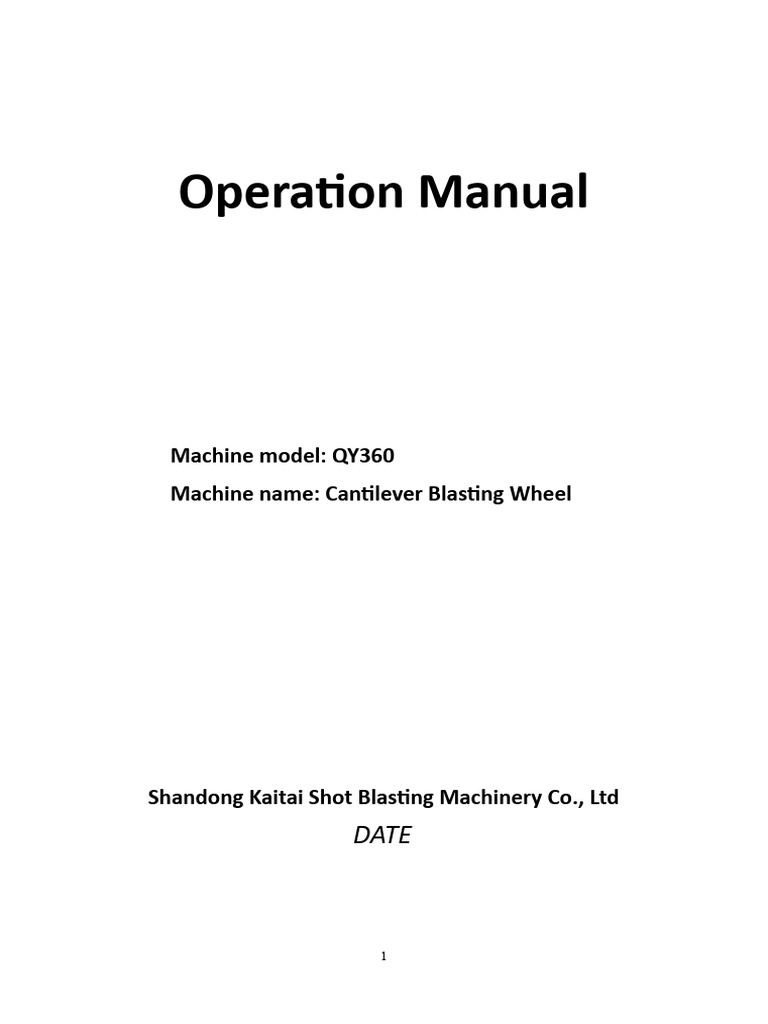 QY360 Blasting Wheel Operation Manual | PDF | Bearing (Mechanical) | Screw
