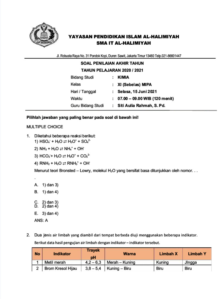 PDF Soal Pat Kimia Kelas Xi - Compress | PDF