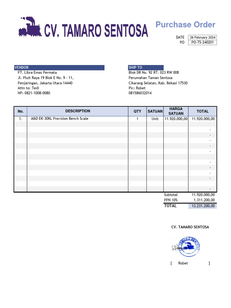 PO of A&d EK-30KL Precision Bench Scale | PDF