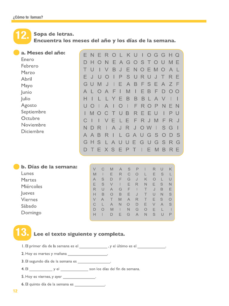 Días de La Semana. Meses Del Año y Los Gustos | PDF