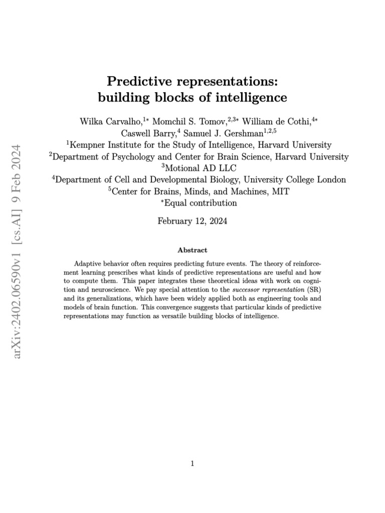 Predictive Representations - Building Blocks of Intelligence | PDF | Applied Mathematics ...