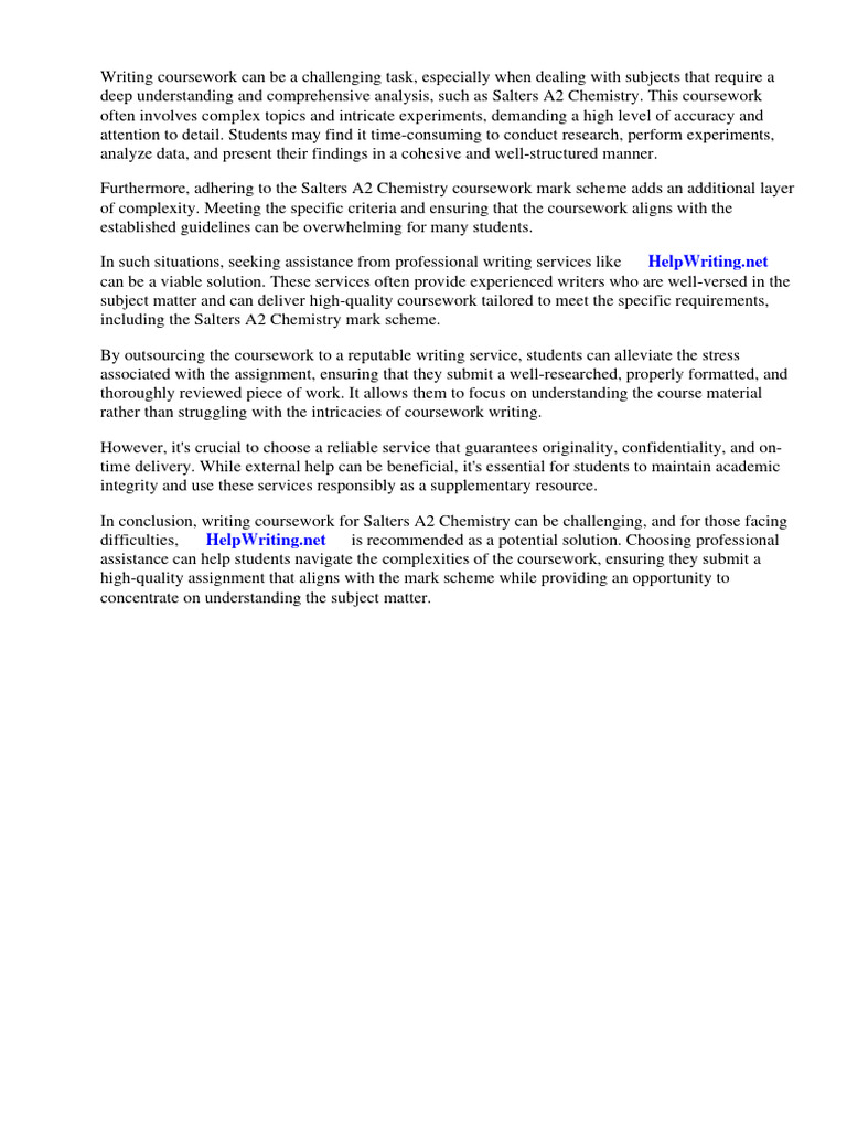 Salters A2 Chemistry Coursework Mark Scheme | PDF | Chemical Bond ...
