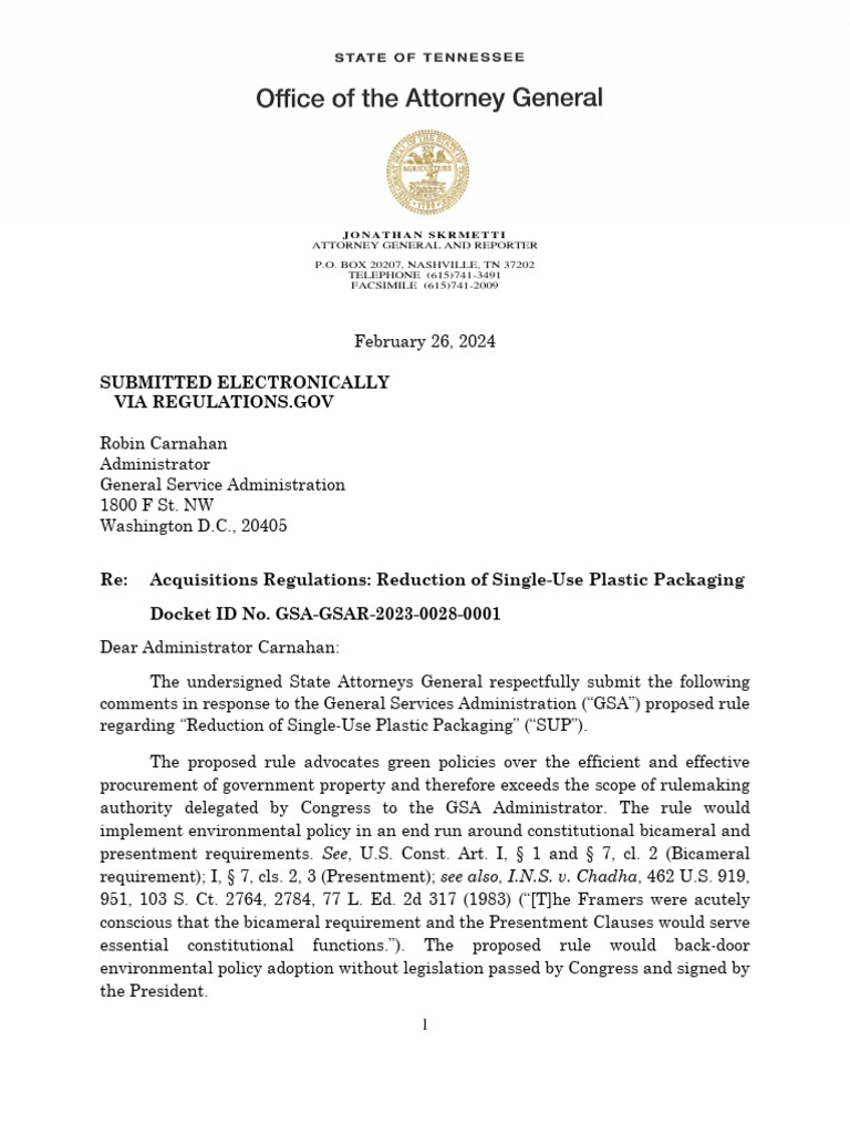 GSA Letter - Single Use Plastics | PDF | General Services ...