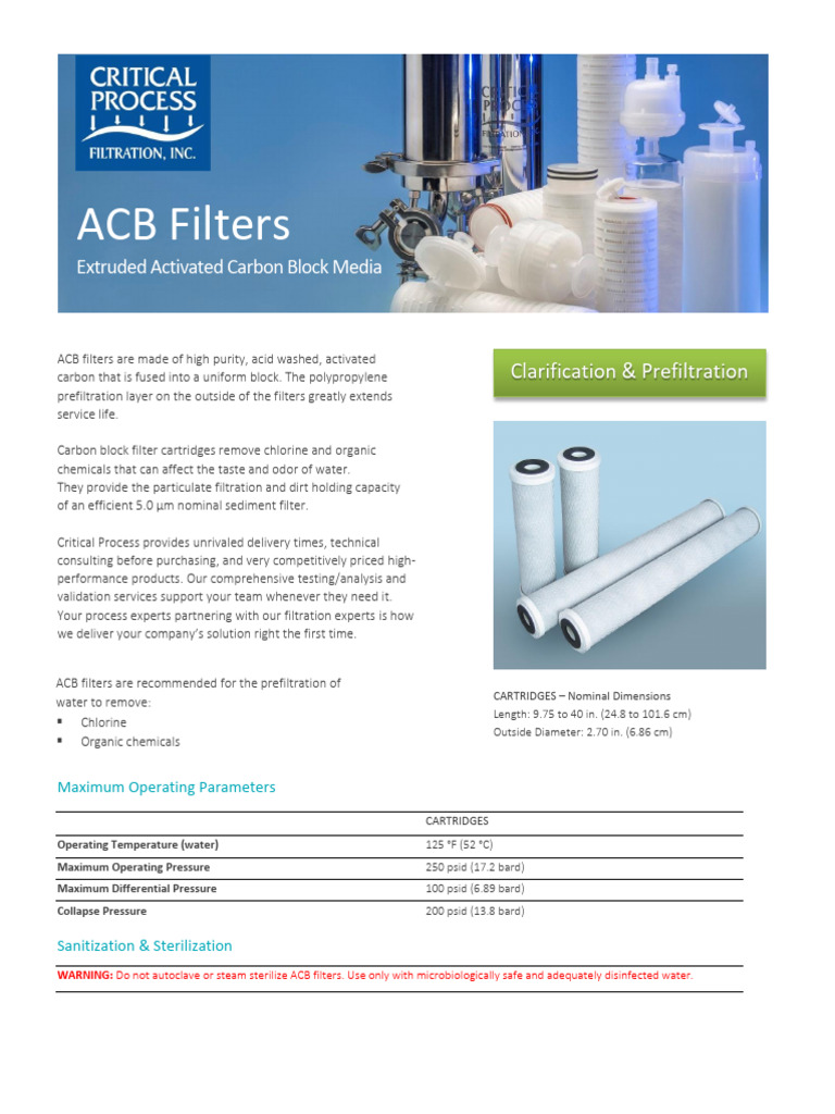 ACB Activated Carbon Block Filters | PDF | Filtration | Water Purification