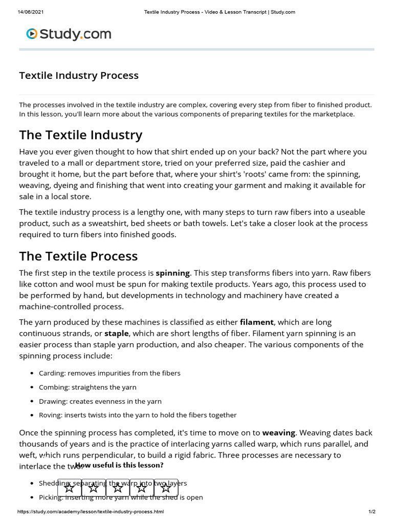 Textile Industry Process | PDF | Textiles | Weaving