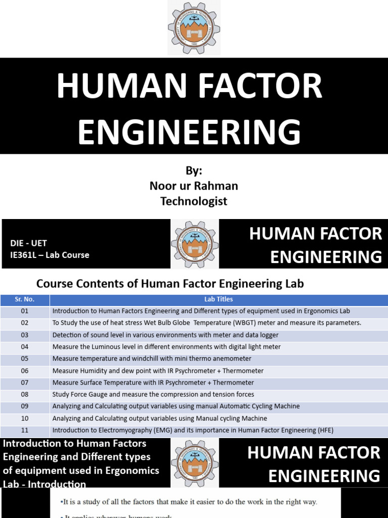 Human Factor Enginnering - Lab 1 Final | PDF | Human Factors And Ergonomics | Engineering