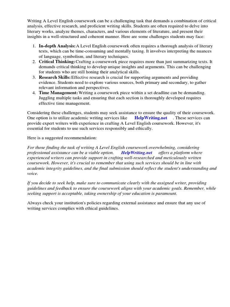 How To Write A Level English Coursework | PDF | Critical Thinking ...