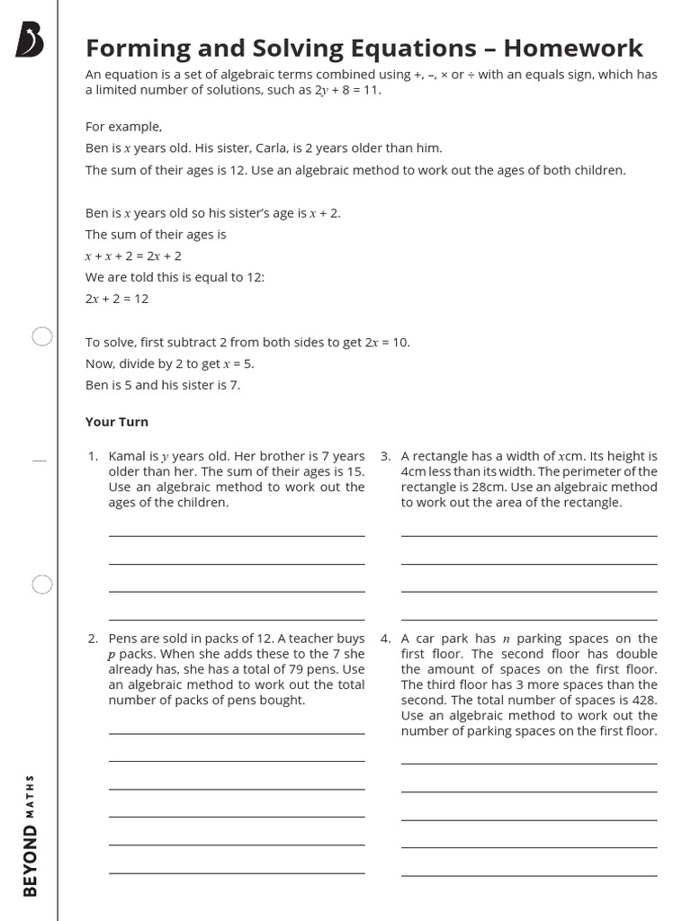 Forming and Solving Equations Homework | PDF | Equations | Area