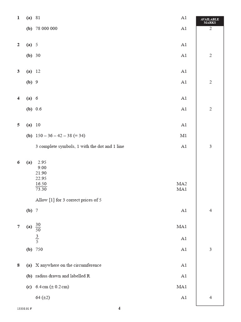 Year 10 GCSE Markscheme P1 | PDF | Triangle | Triangle Geometry