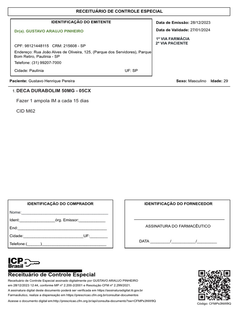 Receita de Deca Durabolin 50mg | PDF
