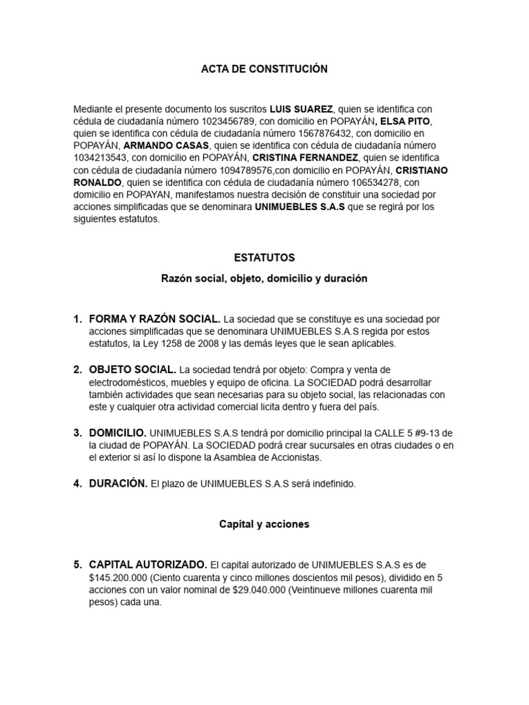 Acta de Constitucion (Sandra) 22 | Descargar gratis PDF | Compartir (Finanzas) | Dividendo