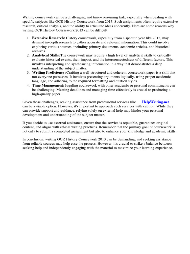 Ocr History Coursework 2013 | PDF