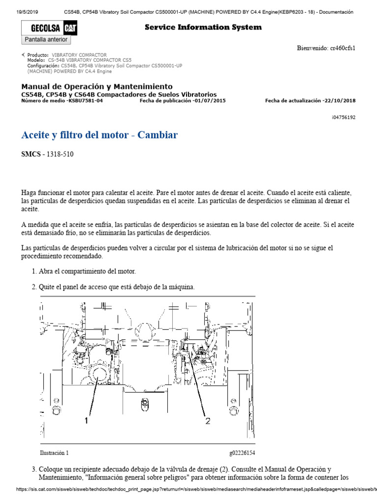 Manual de Operacion y Mantenimiento Vibrocompactador Caterpillar CS54B Mantenimiento | PDF ...