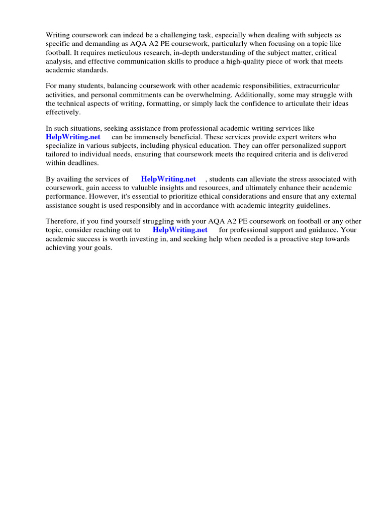 Aqa A2 Pe Coursework Examples Football | PDF | Physical Fitness Aqa A2 Pe Coursework Examples Football | PDF | Physical Fitness