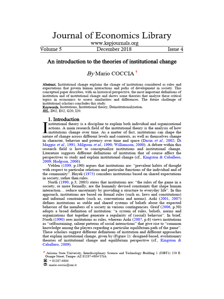 Theories of Institutional Change Explained | PDF | Institution ...