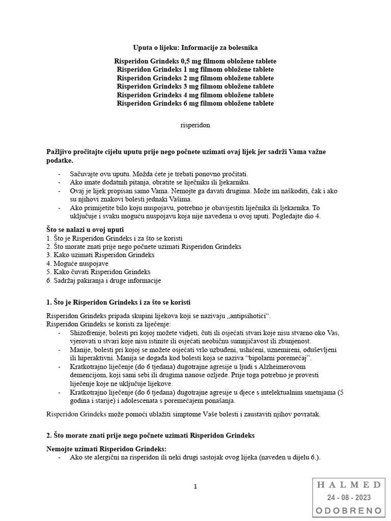 Risperidon Grindeks PIL - 2 | PDF
