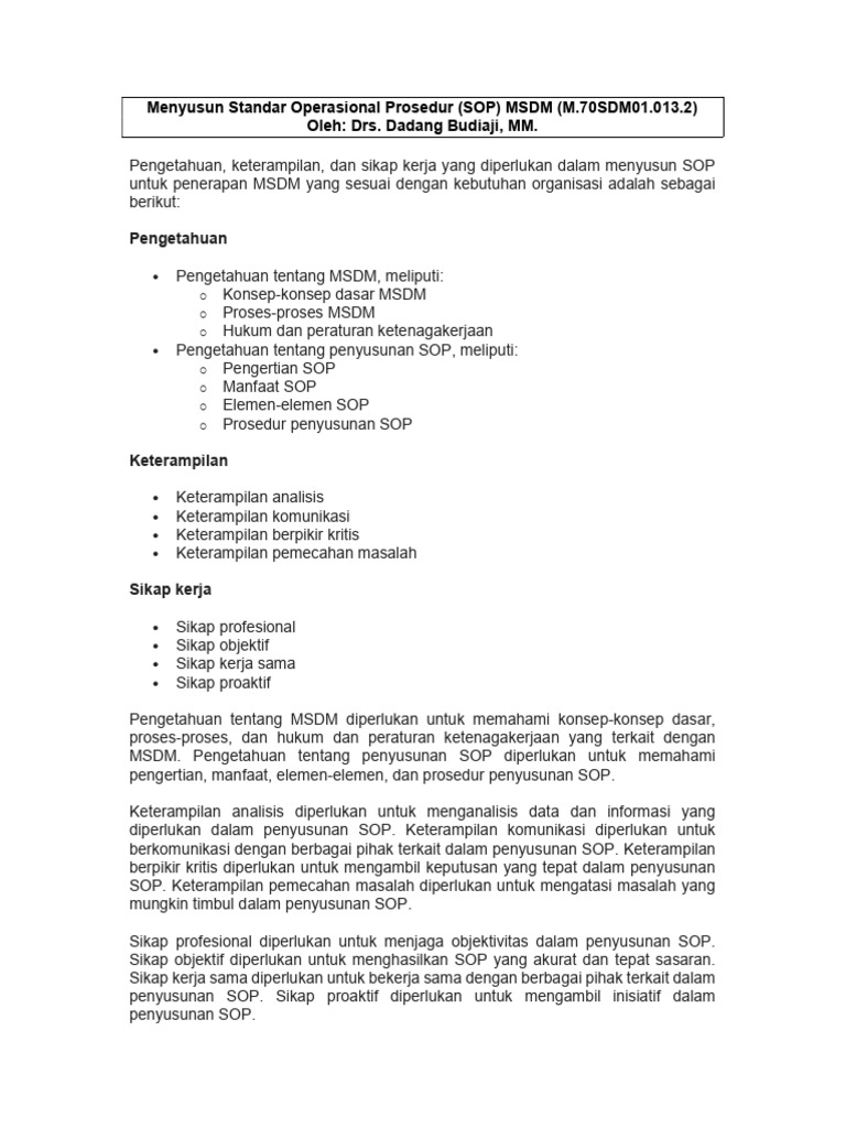 13-Menyusun SOP MSDM Sesuai SKKNI MSDM 2020 by Dadang Budiaji | PDF