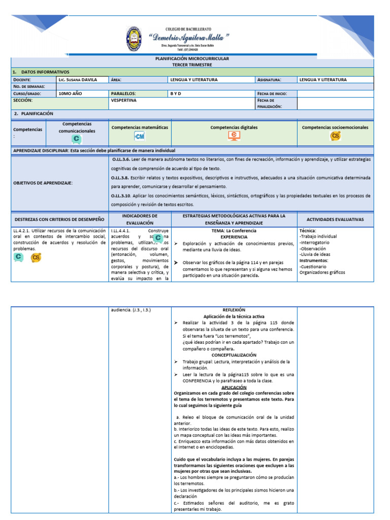 Planificación Tercer Trimestre Lengua | PDF