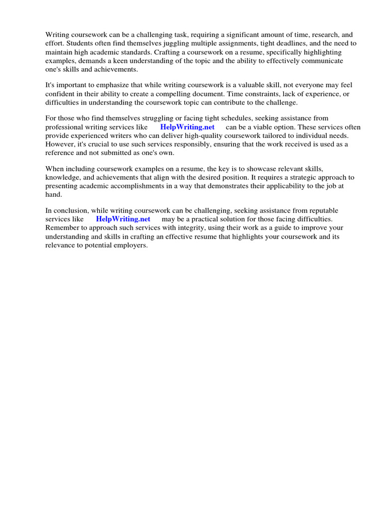 Examples of Coursework On A Resume | PDF | Résumé | Experience