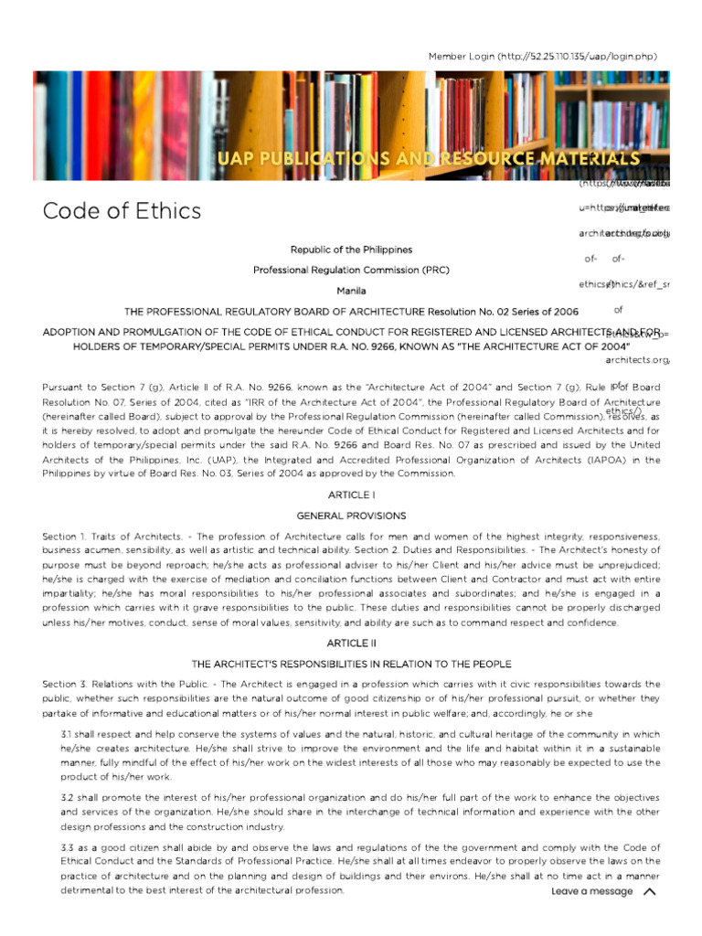 Architects Code of Ethics | PDF | Architect | Employment