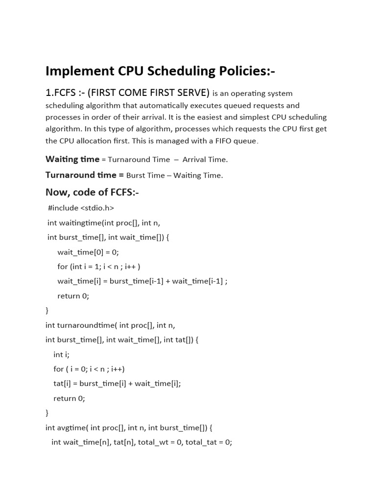 Implement CPU Scheduling Policies | PDF | Technology & Engineering