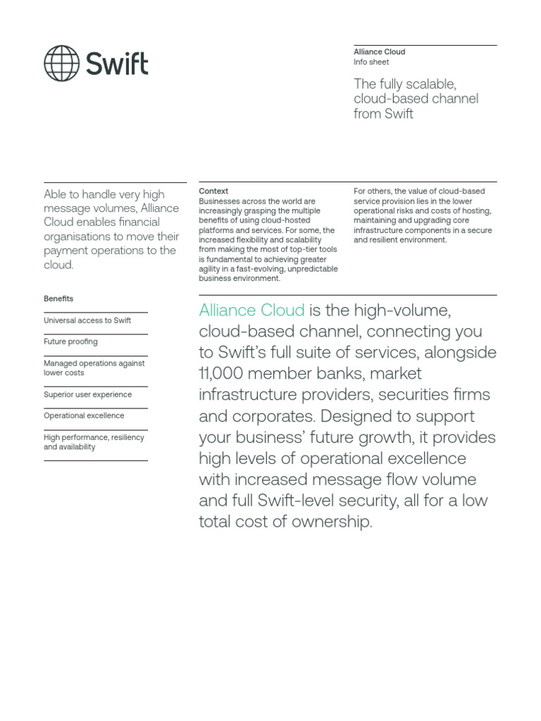 Swift Factsheet Alliancecloud | PDF | Cloud Computing | Computing