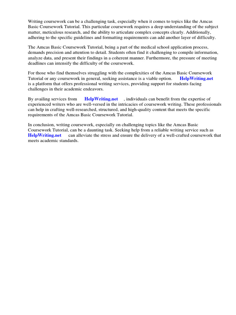 Amcas Basic Coursework Tutorial | PDF
