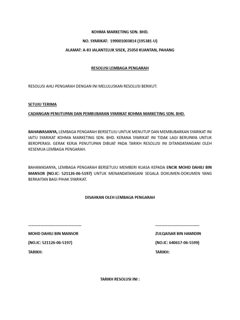 Resolusi Syarikat | PDF