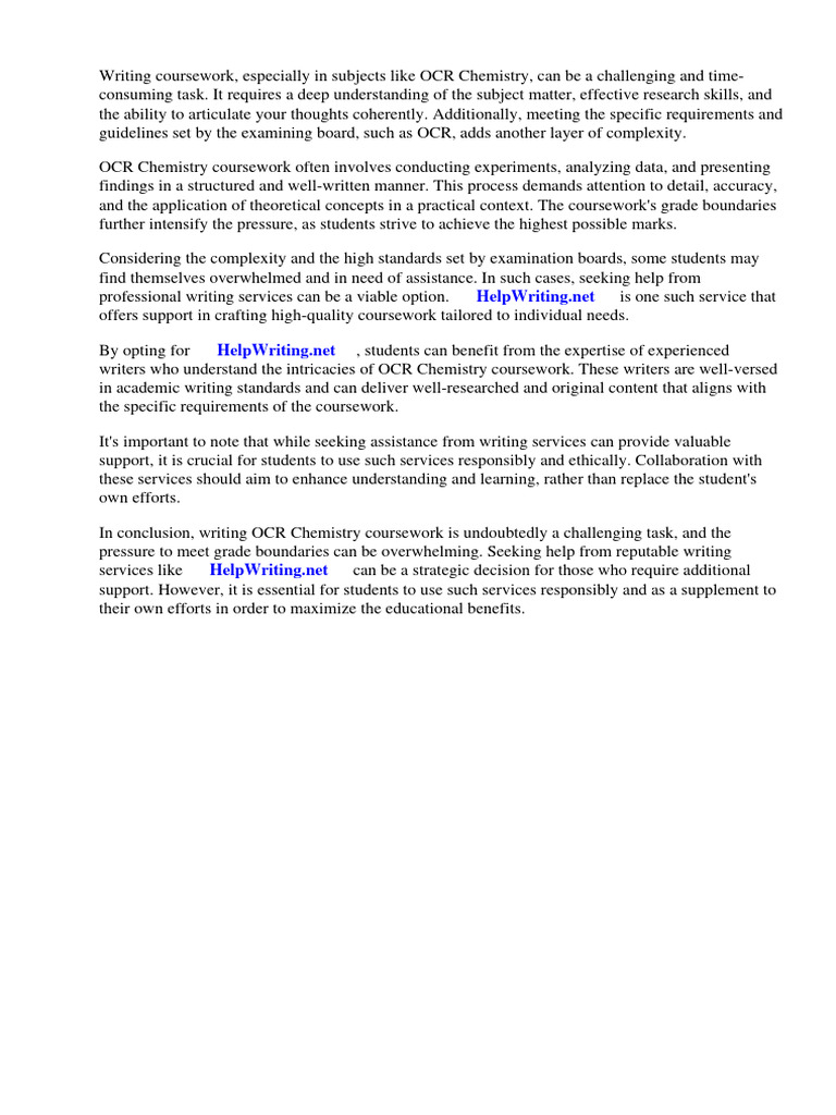 Ocr Chemistry Coursework Grade Boundaries | PDF