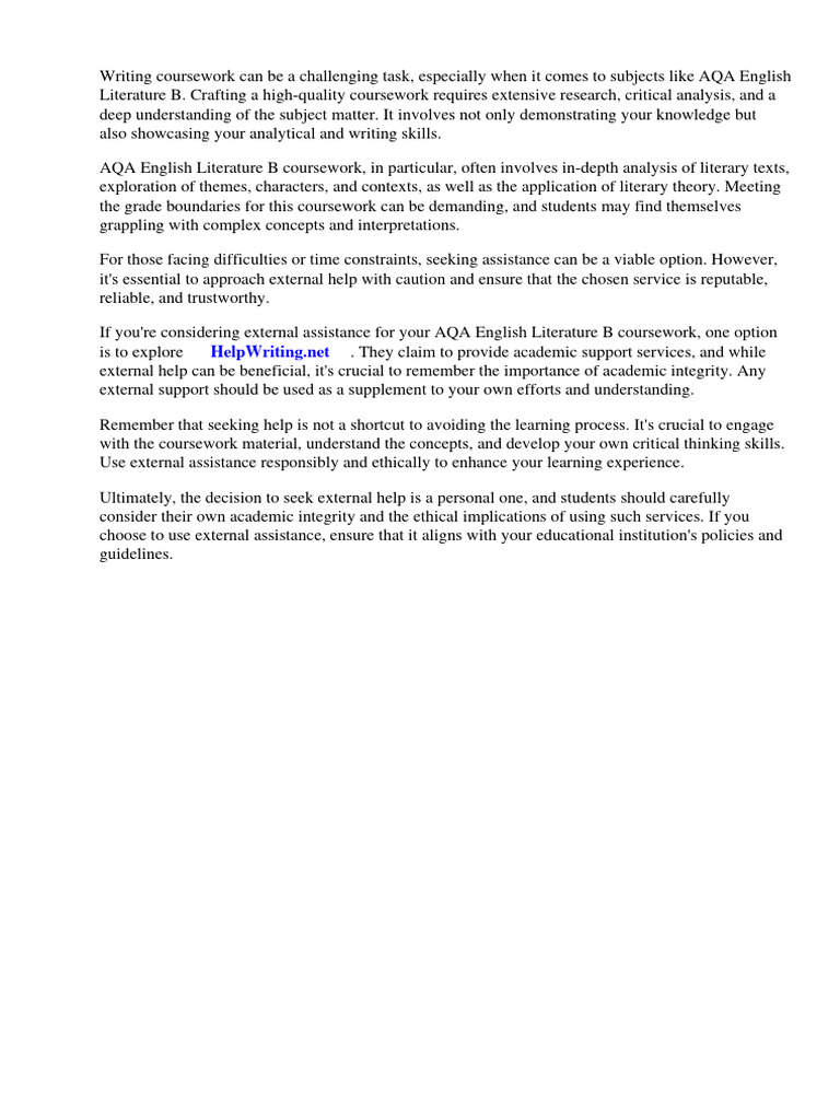 Aqa English Literature B Coursework Grade Boundaries | PDF | Gce ...
