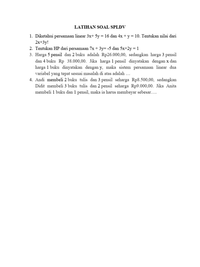 Latihan Soal Spldv Pdf