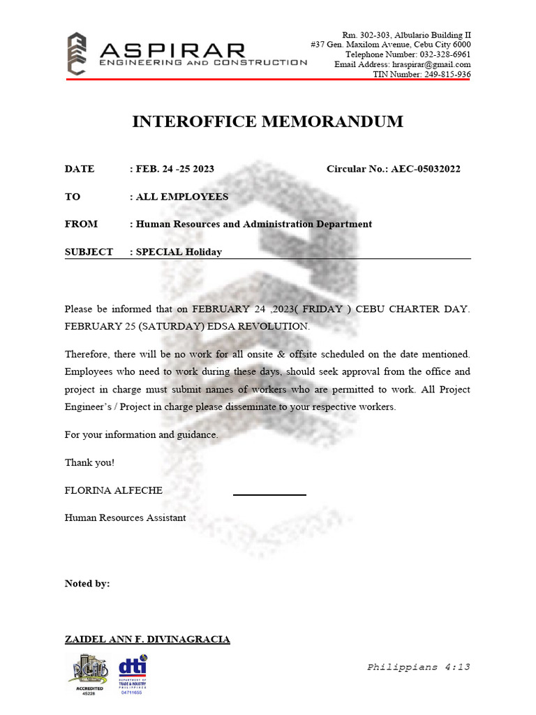Special Holiday Notice for Employees | PDF