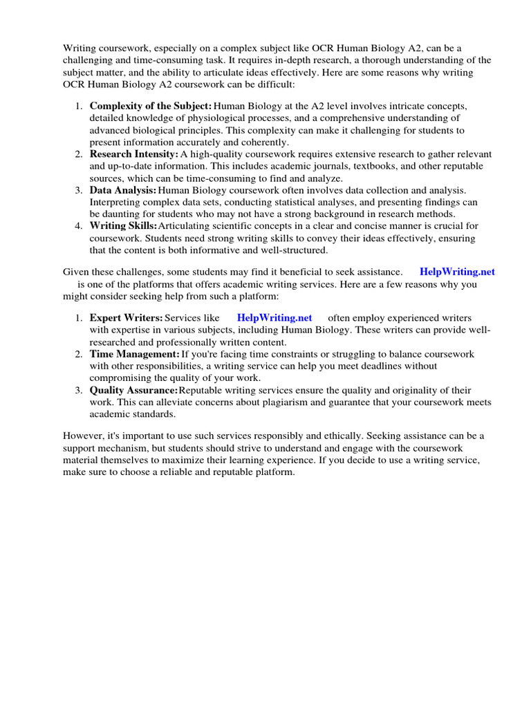 Ocr Human Biology A2 Coursework | PDF | Facebook | Linked In