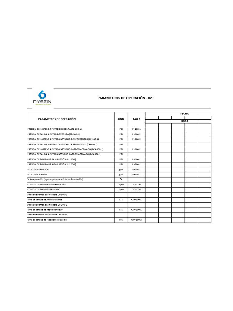 Formato Registro de Parametros - Imi | PDF