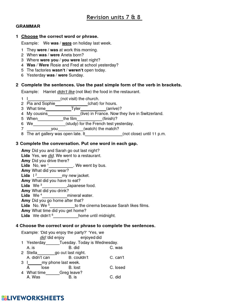 Revision Unit 7 y 8, English File Elementary | PDF