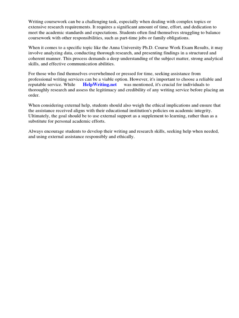 Anna University PHD Course Work Exam Results | Download Free PDF ...